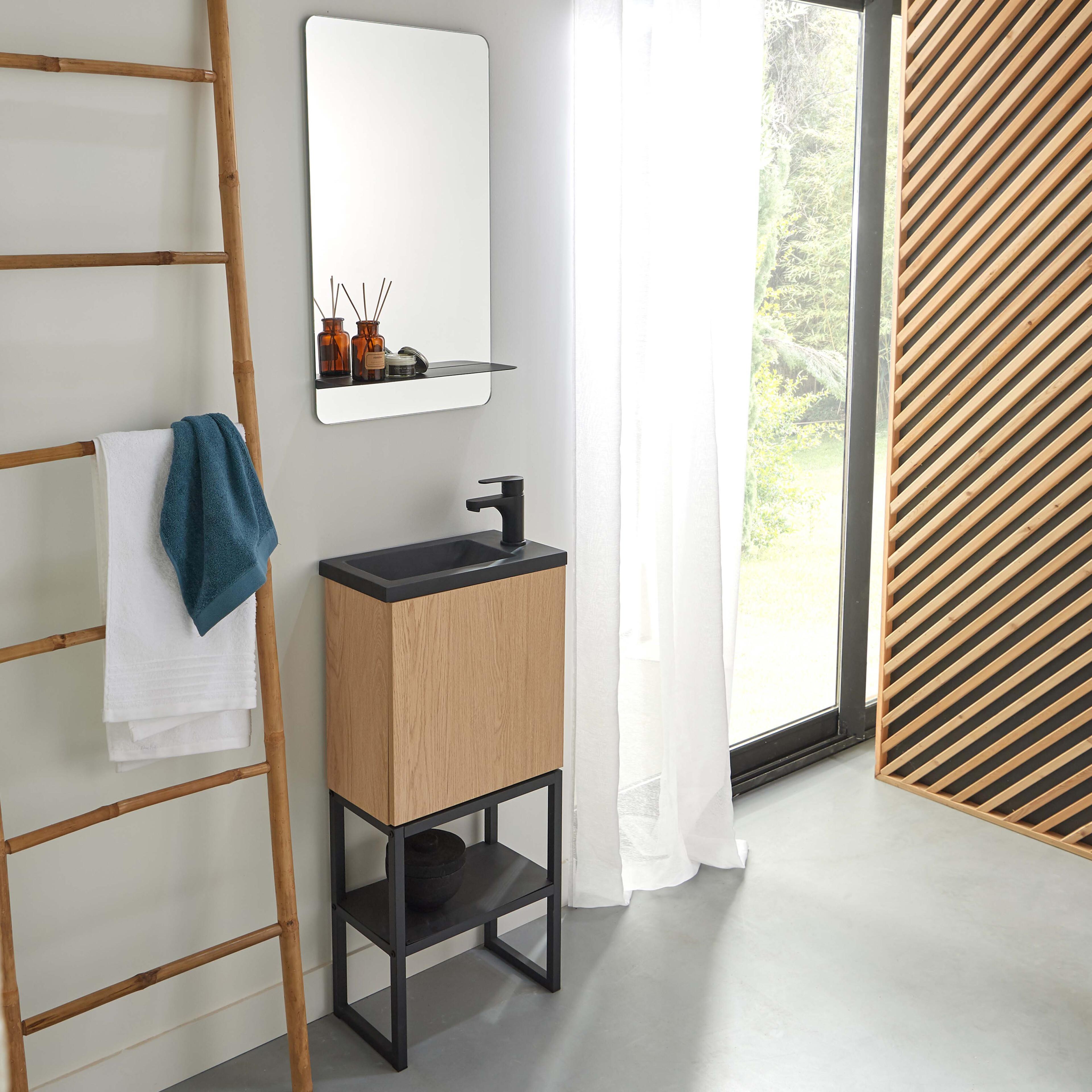 Meuble lave-mains sur pieds NOVA avec robinet noir et miroir | MobIn