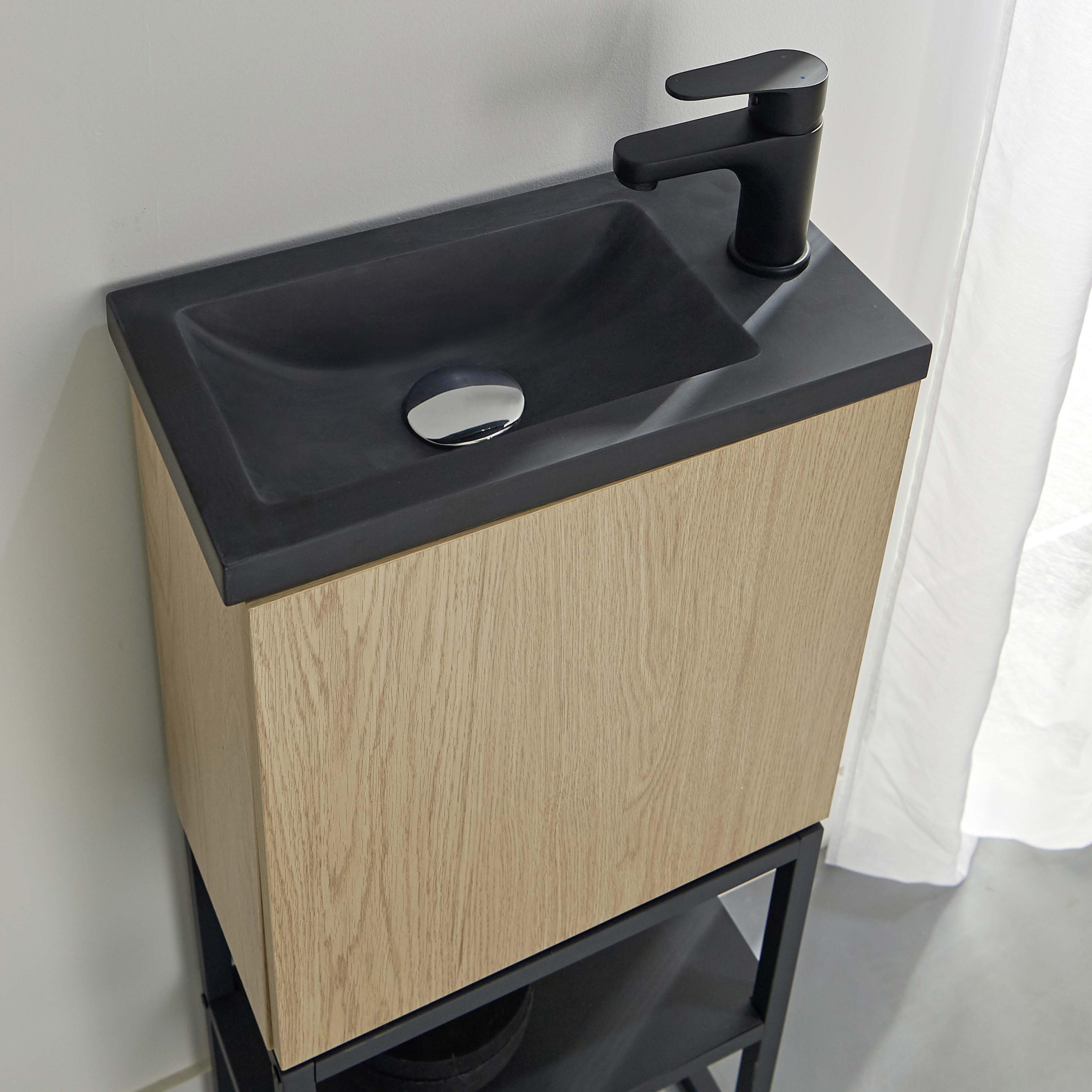 Meuble lave-mains sur pieds NOVA avec robinet noir et miroir | MobIn